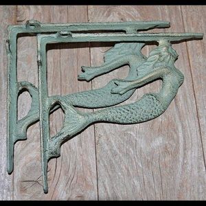Wall Decor | Pair Of Cast Iron Turquoisegold Mermaid Wall Brackets ...